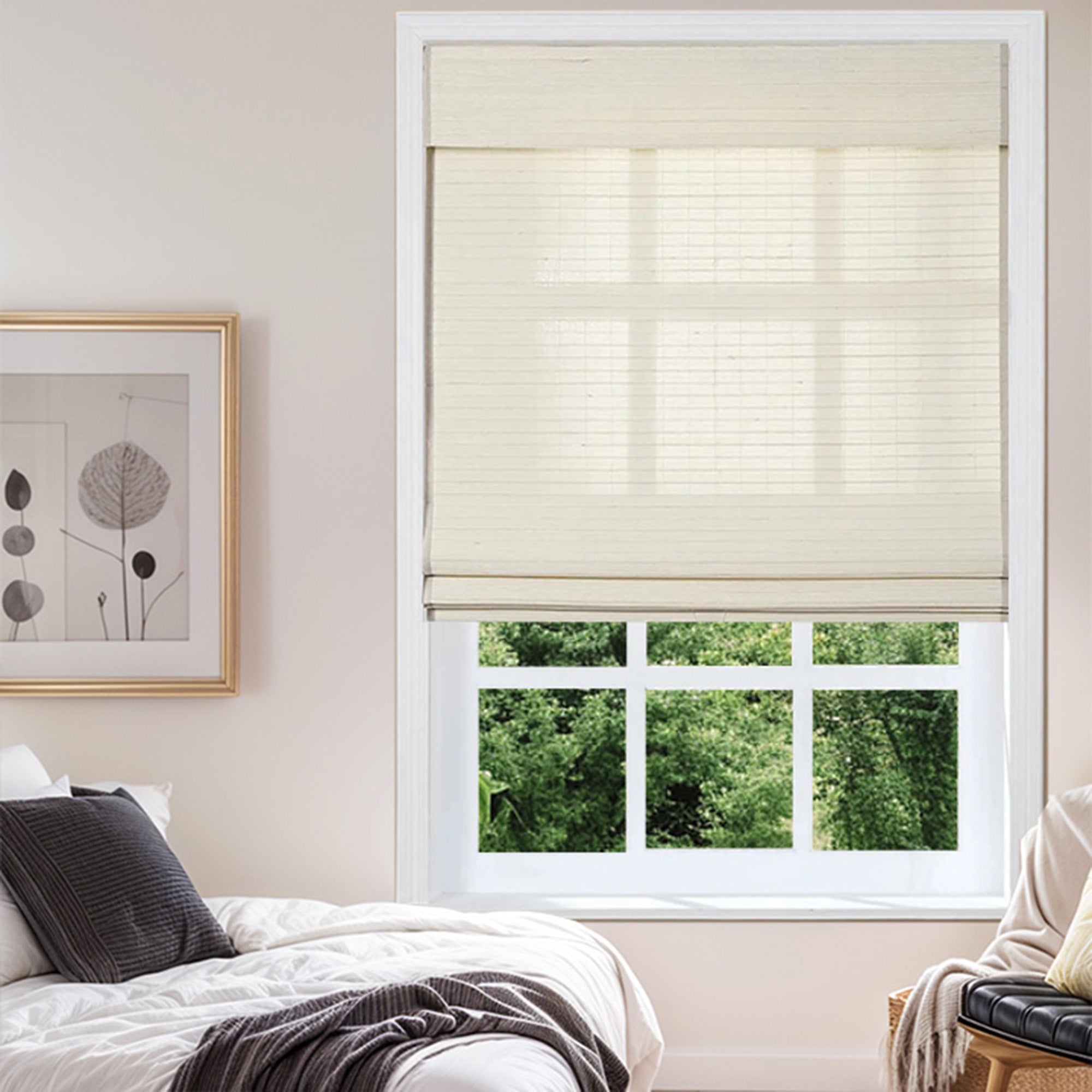 Cordless Natural Flax Bamboo Woven Shade - Sandstone SmartView