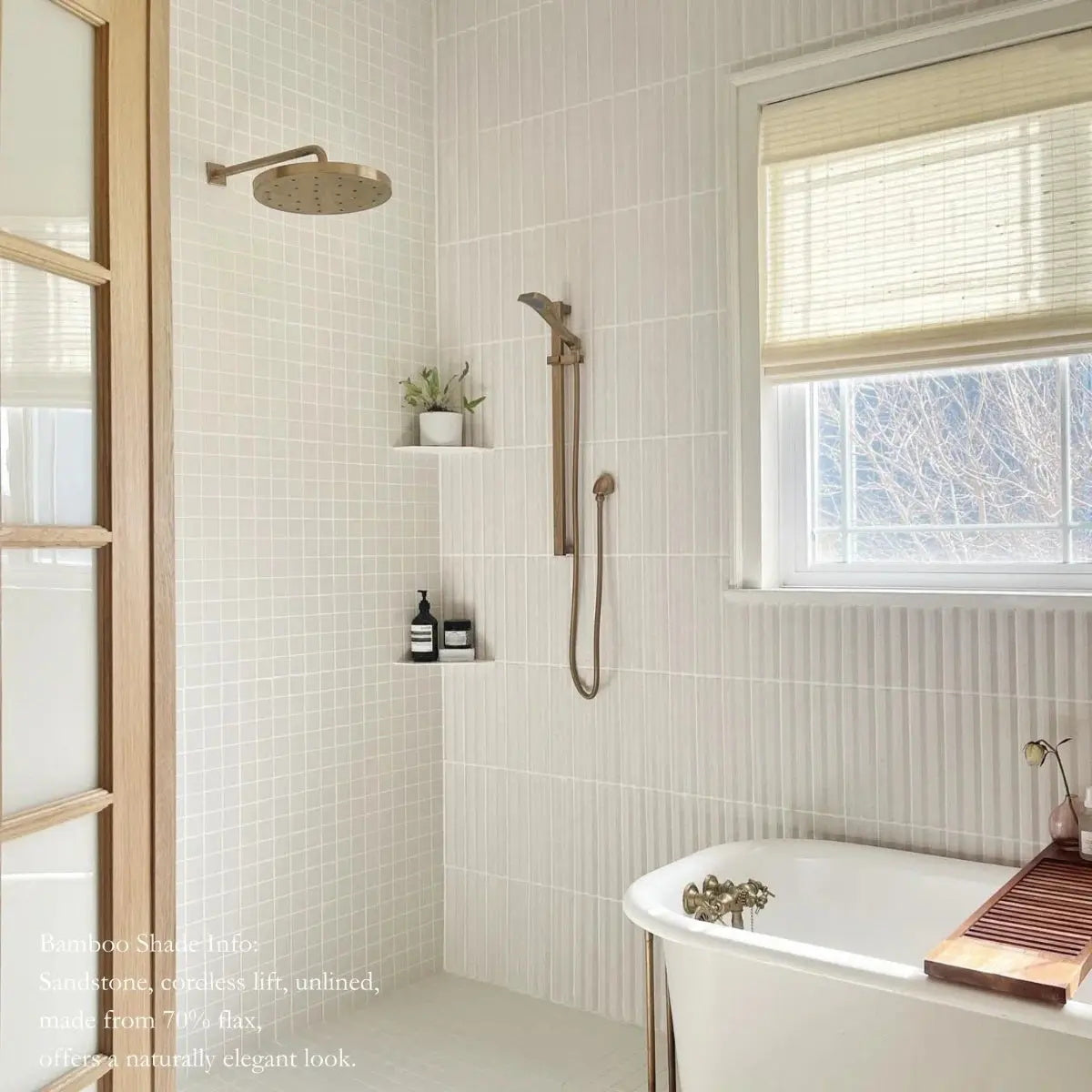 SmartView Cordless Natural Flax Bamboo Woven Shade - Sandstone